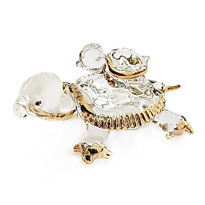 WitnyStore Tiny 2½" Long Clear Gold Mom And Baby Tortoise Figurine Miniature Hand Blown Painted Glass Turtle Chelonian Aquatic Reptile Small Crystal Animals Decorative Collectible Figurines Décor Gift