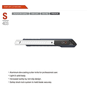 DORCO Professional S403 9mm Snap-Off Cutter Knife + Precision 9mm (11 Blades) | Premium Quality Aluminum Die-Cast Body | Auto-Lock & Safety Block System