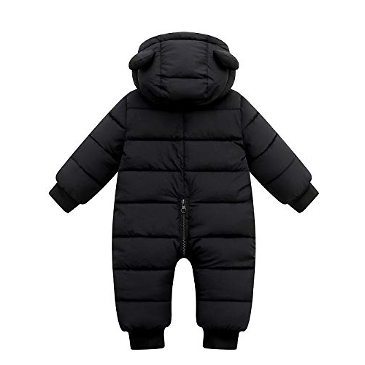 Happy Cherry Baby Infant Down Jumpsuit One Piece Windproof Jacket Hooded Zipper Romper Winter Puffer Snowsuit Soft One Piece Warm Coat for Boys Girls Black 12-18 Months