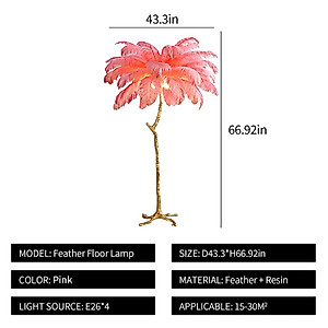 CEPHOK 66.8 inches Natural Ostrich Feather Floor Lamp, Warm and Romantic Apright Floor Lamp, Living Room, Study, Bedroom, Office, Home Decoration Floor Lamp (Pink)
