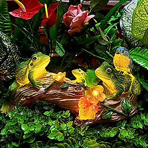iRonrain Solar Garden Statues Frog, Outdoor Art Decor Figurine Waterproof Lights with Frogs Bird Mushroom & Flowers, Garden Sculpture Ornament for Spring Lawn Yard Thanksgiving Christmas (Frog)