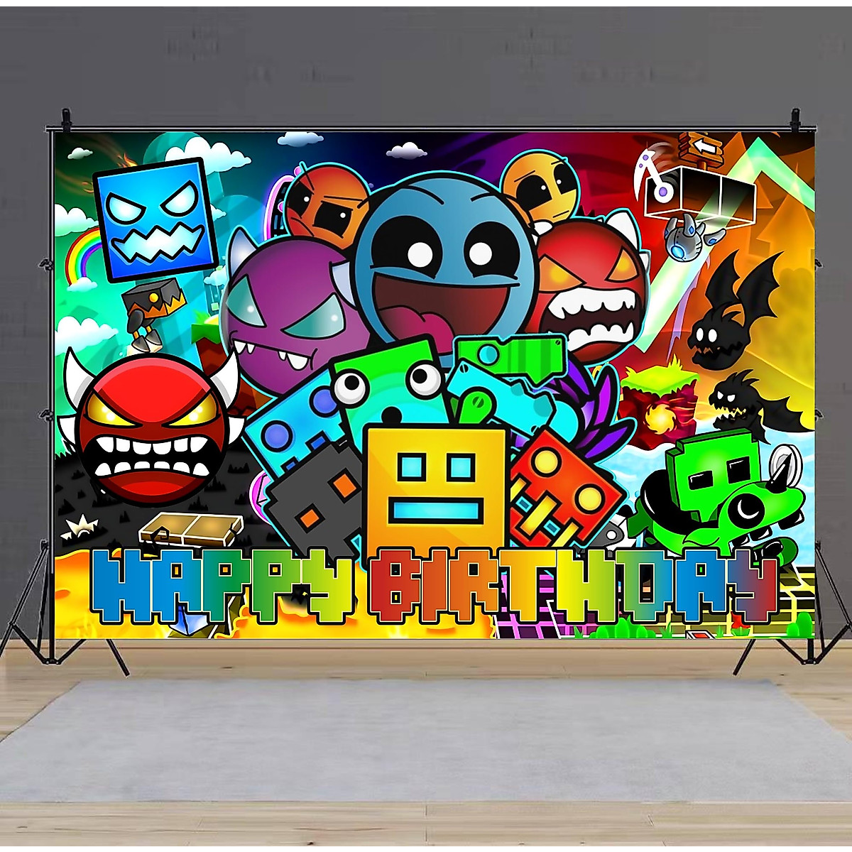 Geometry Dash Photography Backdrop,Geometry Dash Party Background, Party Supplies,Backdrop for Kids Birthday Decoration,Baby Shower Photography Banner Decoration.