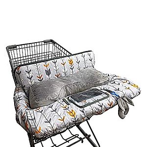 Shopping Cart Cover for Baby with Pillow- Minky Bolster Positioner and Cellphone Holder, High Chair Cover for Boy Girl,Infant Grocery Cart Cushion Liner Large