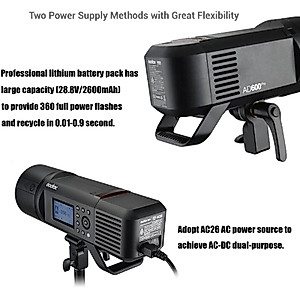 Godox AD600Pro 600Ws TTL Outdoor Flash 2.4G 1/8000s 2600mAh Battery 360 Full Power Flashes,0.01-0.9s Recycle Compatible with Canon Nikon Sony FUJIFILM Olympus Panasonic Strobe Light