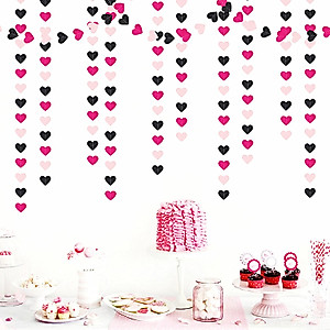 Hot-Pink Black Birthday Party-Decorations Streamers - 62FT Baby Girls Hanging Heart Garland Banner,Wedding Baby Bridal Shower Bachelorette Graduation Valentines Backdrop Decor Hugtmr