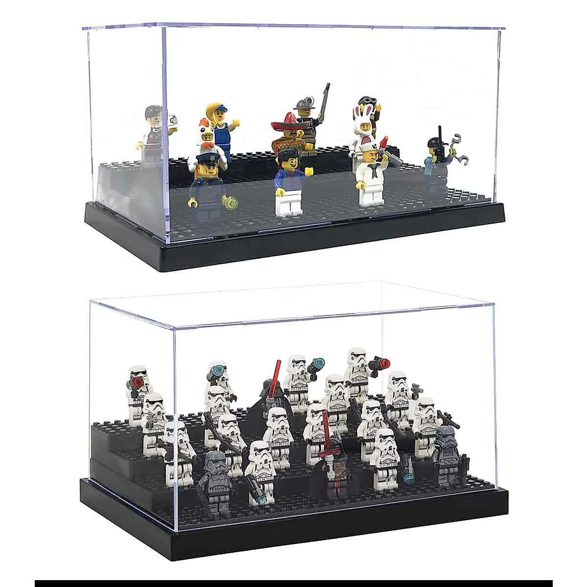 Ynotus Display Case for Minifigure Acrylic Display Box Action Figures Blocks Minifigure 3 Layers Movable Design Plastic Dustproof Storage Display Boxes Black