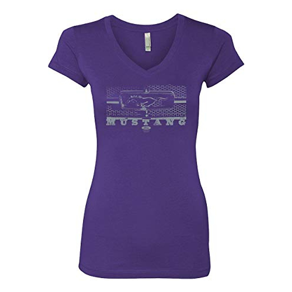 Vintage Ford Mustang Silver Honeycomb Grill Distressed Cars and Trucks Womens Junior Fit V-Neck Tee, Purple Rush, Medium