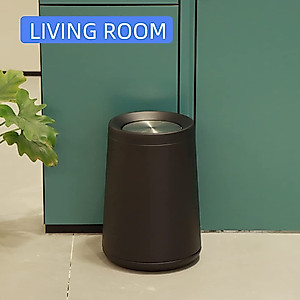 BRIEFHUMAN Household Swing Black Bathroom Trash Can，Brushed Stainless Steel，10 L/3 Gallen，Garbage Can with Flipping Lid， for Indoor or Commercial Use, Kitchen,Modern，Living Room,Bedroom