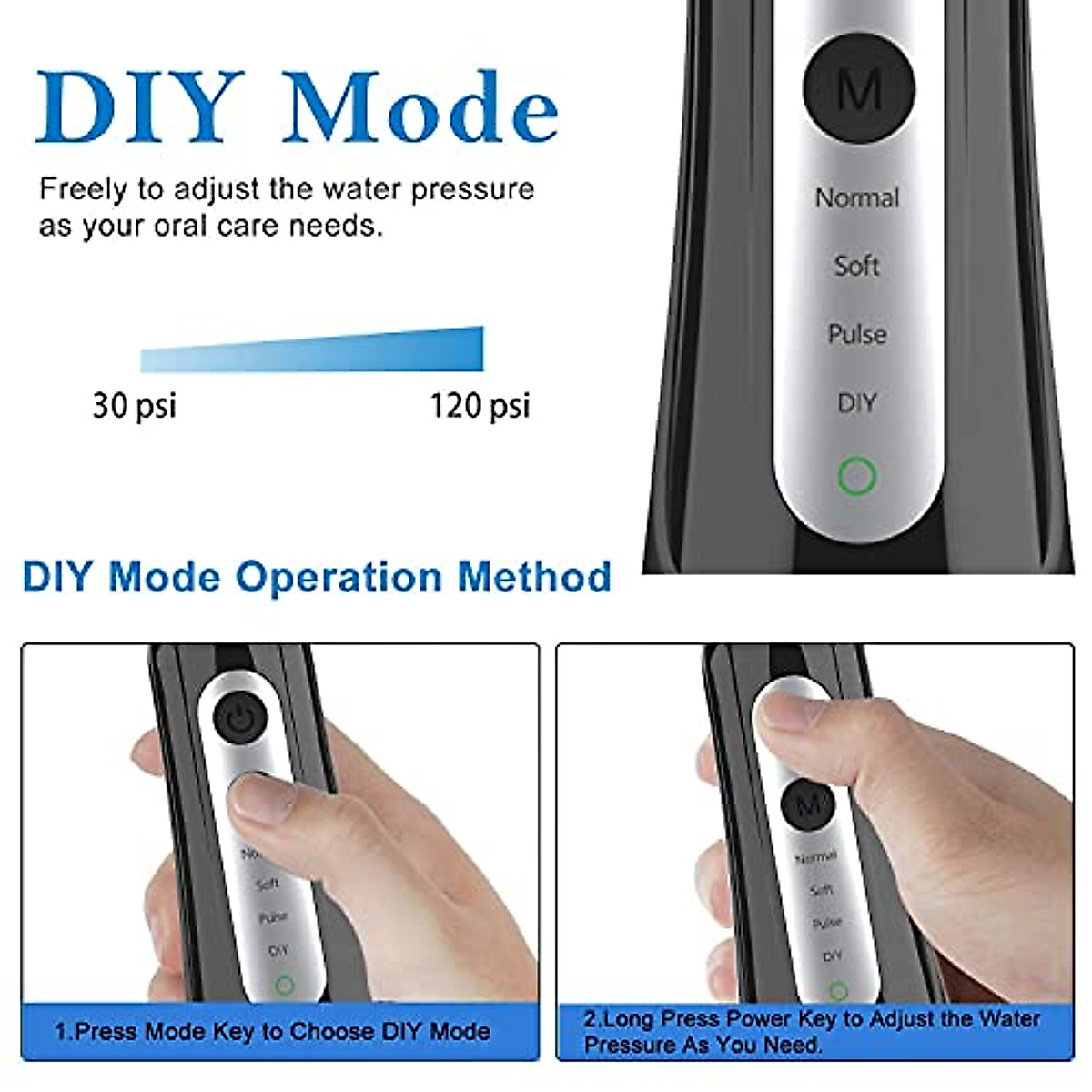 Water Flosser Cordless Teeth Cleaner, Dental Oral Irrigator with DIY Mode, Rechargeable Water Flosser for Braces, Bridges, Implants Care, IPX7 Waterproof with 4 Interchangeable Jet Tips