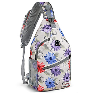 ZOMAKE Sling Bag for Women Men, Small Crossbody Sling Backpack, Mini Water Resistant Shoulder Daypack for Travel, Anti Thief Chest Bag for Hiking, Sports(Color Chrysanthemum)