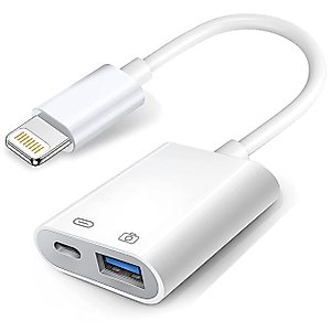 Apple Lightning to USB Camera Adapter with Charging Port, USB 3.0 OTG Cable for iPhone/iPad to Connect Card Reader, USB Flash Drive, U Disk, Keyboard, Mouse, Hubs, MIDI, Plug & Play