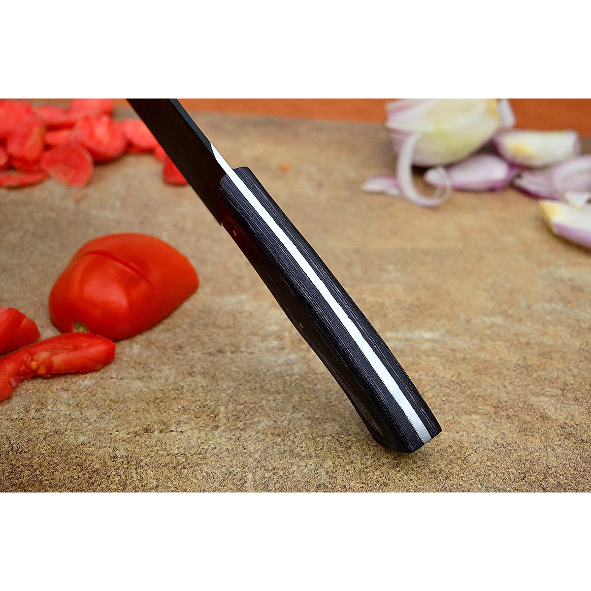 RYOBA Chef Knife 8 inch Kitchen Knife Ultra Sharp High Carbon Stainless steel Japanese chef knife with Finger Guard-Titanium Plated Black Chef Knife WITH Sheath and Sharpener in Gift Box