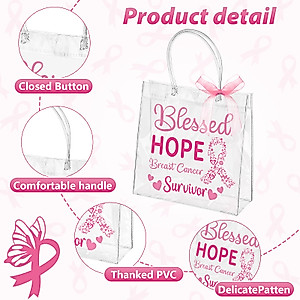 DTOFOOT 18Pcs Breast Cancer Clear Gift Bags with Handles Pink Ribbon Bow Breast Cancer Awareness Bulk Item PVC Pink Ribbon Bags Reusable for Breast Cancer Bags Women Nurse Breast Cancer Survivor Party