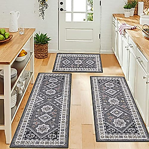 HEBE Boho Kitchen Rug Sets 3 Piece with Runner Bohemian Kitchen Rugs and Mats Non Skid Kitchen Mats for Floor Washable Kitchen Floor Mat Runner Rugs for Hallway Kitchen Holiday Decor
