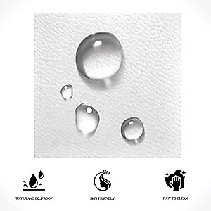 Allewie Queen Size Platform Bed Frame with Iron Piece Decor, Faux Leather Upholstered Bed with Curved Adjustable Headboard, Wooden Slats Support, No Box Spring Needed, Modern Style, White