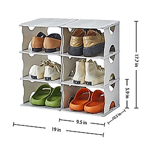 LGAQCOX 2 Pcs of 4 Tier Shoe Rack, Free Standing Shoe Racks for Closet, Free-Combination Narrow Shoe Storage Organizer for Bedroom & Entryway, Space Saver Stackable Shoe Shelf,Easy Assembly Clean,Grey