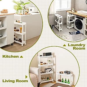 S AFSTAR 3 Tier Rolling Utility Cart Set of 2, Slide Out Mobile Utility Cart for Small Space, Free Combination-Easy Assembly Shelving Unit, 2-Pack 3-Tier Slim Storage Cart for Bathroom Laundry Room