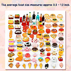 Skylety 100 Pieces Miniature Food Drinks Toys Mixed Resin Foods for Doll Kitchen Pretend Play Mini Food Set for Adults Teenagers Doll House