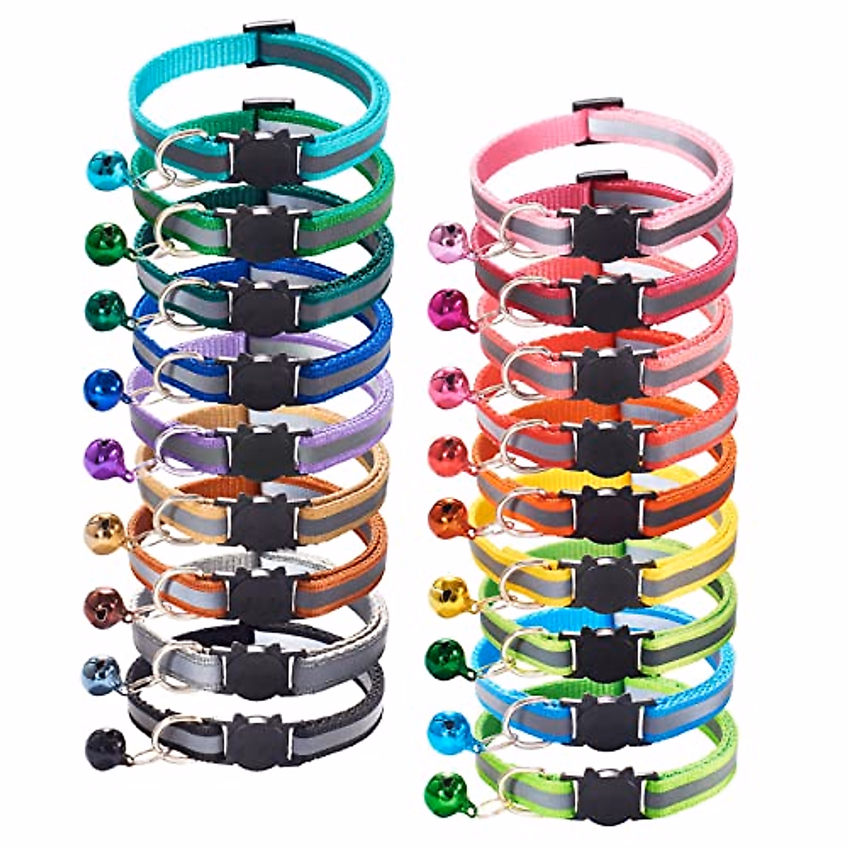 Cat Collars-Reflective Collars for Boy Girl Cat - Breakaway Collar with Bell - Set of 18