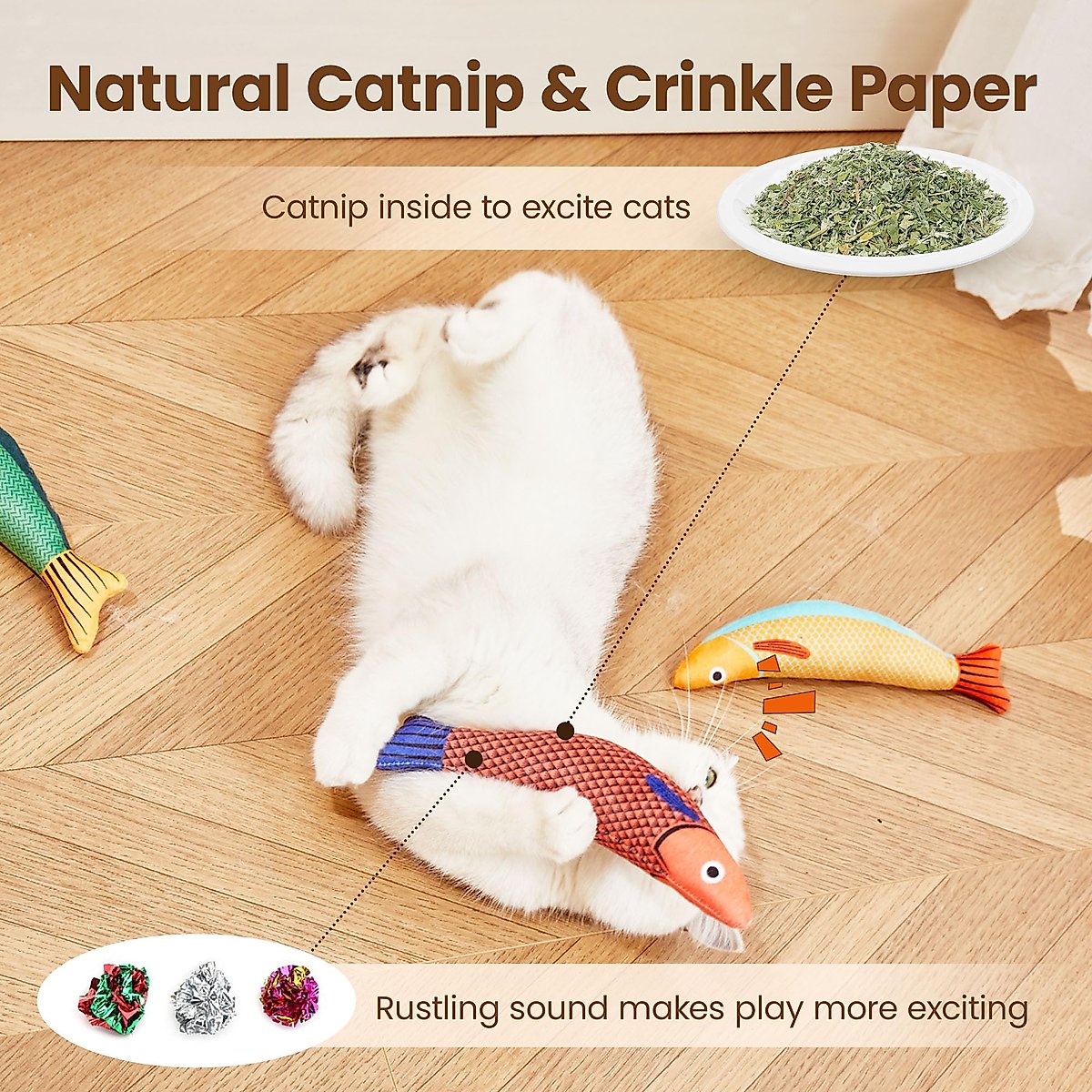 Potaroma Cat Toys Saury Fish, 3 Pack Catnip Crinkle Sound Toys Soft and Durable, Interactive Cat Kicker Toys for Indoor Kitten Exercise 9.4 Inches for All Breeds