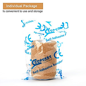 SUPERBE 12 Rolls Self Adhesive Bandage Wrap, 3 inches X 5 Yards, Cohesive Tape Vet Wrap for First Aid, Sports, Wrist and Ankle (Beige, 3 inch)