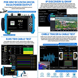 Rsrteng IPC-9800MOVTADHS Pro Full Features CCTV Camera Tester 8K 32MP IP Camera Tester 7-inch IPS Touch Screen Monitor CCTV Tester with 4K HD-TVI CVI AHD SDI Support DMM OPM VFL TDR Features POE HDMI