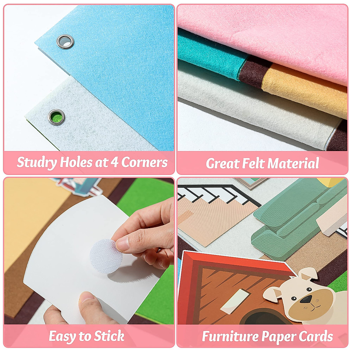 WATINC 98Pcs Build My House Felt Story Board Set 3.5Ft Preschool Family Theme Early Learning Interactive Play Kit Wall Hanging Gift for Toddlers Kids