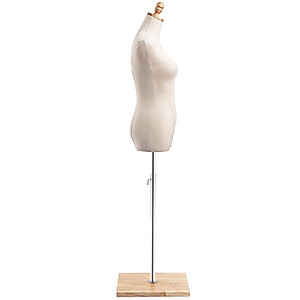 Female Display Dress Form Mannequin in Natural Canvas on Modern Wood Flat Square Base by TSC (Natural, Medium)