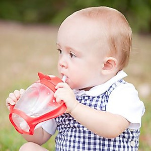 Lollaland Weighted Straw Sippy Cup for Baby:MADE IN THE USA - Transition Kids, Infant & Toddler Sippy Cup (6 months - 9 months) | Shark Tank Products | Lollacup (Red) w/ Straw Replacement Pack