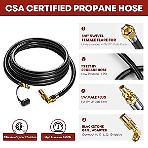 Improved Propane Quick Connect Hose, 12FT RV Propane Hose with Blackstone Propane Adapter, Quick Connect Propane Hose for Rv to Grill, Fit for Blackstone 22 Inch Griddle & 17” Blackstone Grill