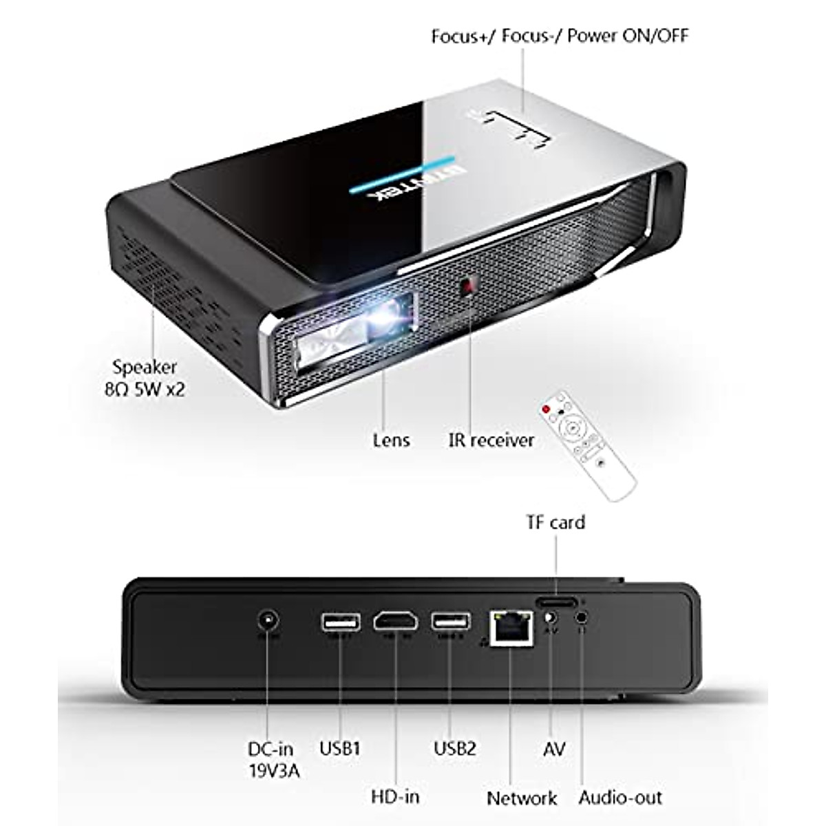 Viinice HD 4K Home Theater 3D Portable Projector 4K Laser Projector with WiFi and Bluetooth
