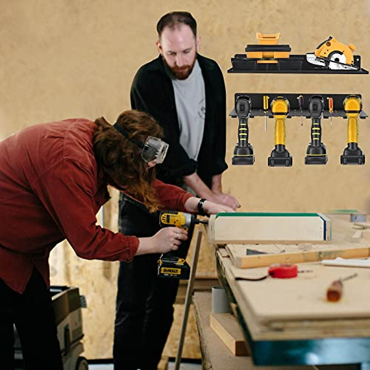 Foozet Power Tool Organizer and 2 Layers Power Tool Storage Rack,Drill and Tool Storage,Cordless Drill Storage,Wall Mount Tool Organizer