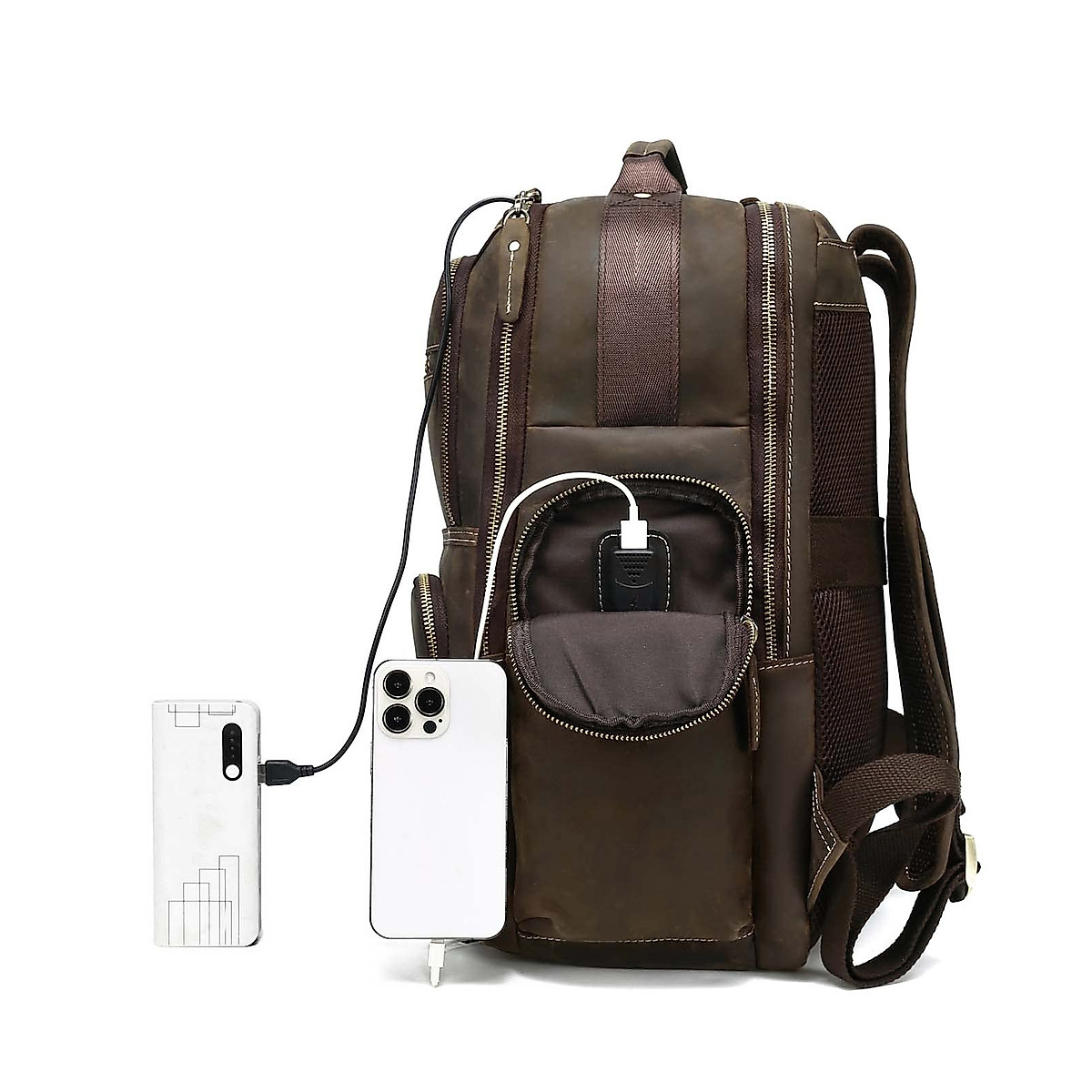 Taertii Vintage Genuine Leather Backpack for Men, 16'' Macbook Travel Hiking School Bag Daypack 30L - Brown