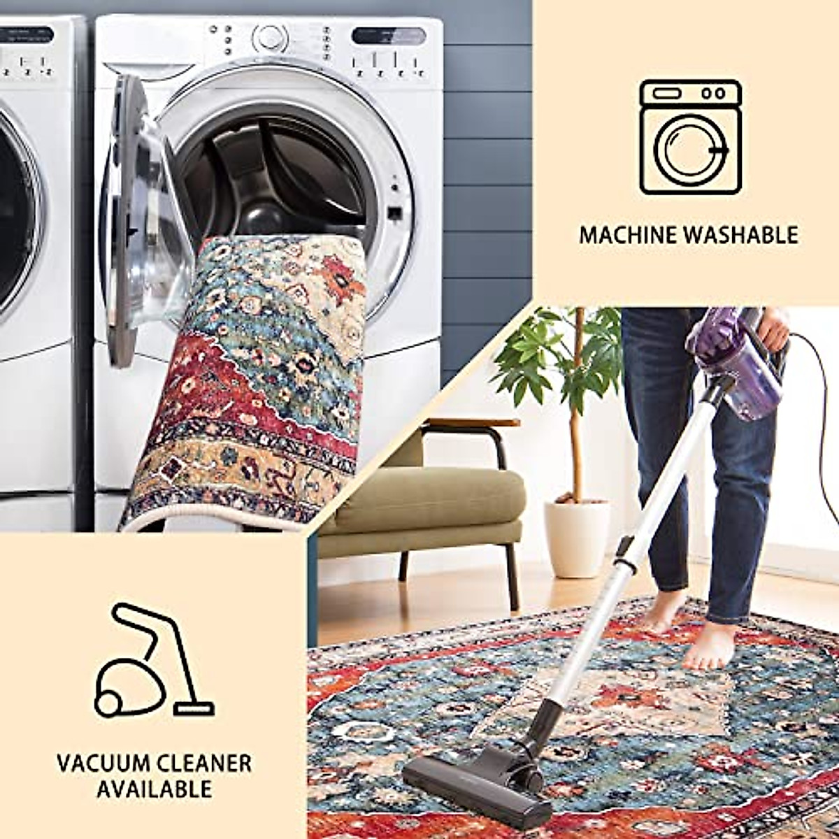 EARTHALL Boho Rug 2.6x10 Washable Persian Distressed Tribal Entry Throw Area Rug Faux Wool Soft Fuzzy Rugs Non-Slip Low-Pile Indoor Accent Rug for Front Entrance Kitchen Living Room