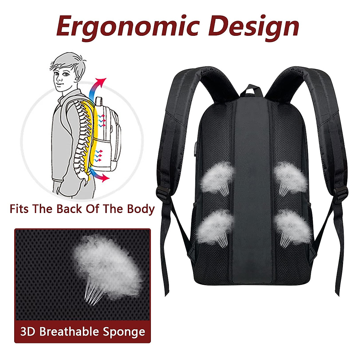 Ogetok Men Travel Backpack for 17.3" Laptop,Business Casual Computer Daypack School Student Bookbag w/ USB Charging Port,Grey