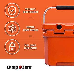 CAMP-ZERO 10L-10.6 Quart Portable Hard Cooler Ice Chest, Perfect for Drinks, Lunch, Beach, Picnics, Boating, Camping and Travel with 2 Molded-in Cup Holders and Folding Aluminum Handle