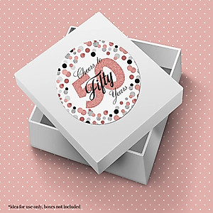 Confetti Rose Gold Polka Dot 50th Birthday Party Sticker Labels, 40 2" Party Circle Stickers by Amanda Creation, Great for Party Favors, Envelope Seals & Goodie Bags