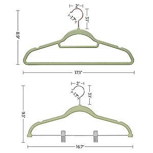 SONGMICS 30-Pack Pants Hangers and 50-Pack Clothes Hanger Bundle, Velvet Hangers with Adjustable Clips, Non-Slip, and Space-Saving, Pale Green UCRF012GR30 and UCRF021GR50