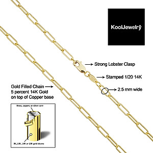 Solid 14k Yellow Gold Filled Paperclip Chain Bracelet for Women (2.5 mm, 7.5 inch)