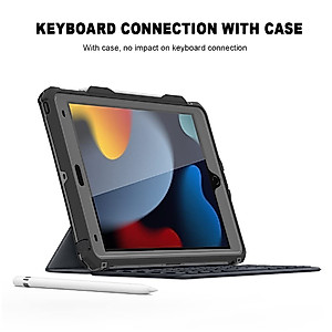 MRUOZRUI 10.2 Waterproof Case Compatible with iPad 9th 8th 7th Generation 2021/2020/2019, Built-in Screen Protector with Strap Stand Pencil Holder, Full Body Heavy Duty Protective Shockproof