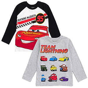 Disney Pixar Cars Lightning McQueen Tow Mater Toddler Boys 2 Pack Long Sleeve T-Shirts White/Gray 3T