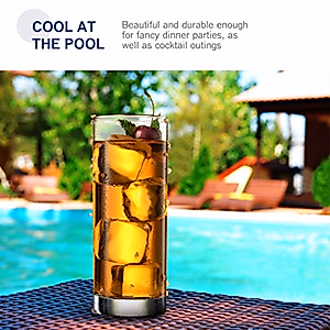 Paksh Novelty Italian Highball Glasses [Set of 6] Clear Heavy Base Tall Bar Glass - Drinking Glasses for Water, Juice, Beer, Wine, Whiskey, and Cocktails | 13-Ounce Cups