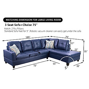 SIENWIEY Sectional Couch for Living Room Furniture Sets, Blue Leather Sectional Sofa L Shape Couch Faux Leather Living Room Sofa Using for Living Room Apartment(Blue,Facing Right Chaise)