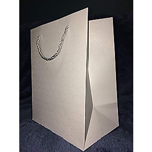 MODEENI White Gift Bags with Handles Medium Size 8x10 Wedding Bags with Silver Handles 12 Bags Pure White Paper Shopping Bags 8x5x10