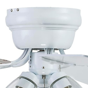 Portage Bay Ceiling 52" Renton White Indoor Fan with Clear 3 Light LED Multi Arm E26/B11 Bulb and Pull-Chains, Traditional Style, 5 Reversible Gray Oak Blades, 51441, 52 Inch