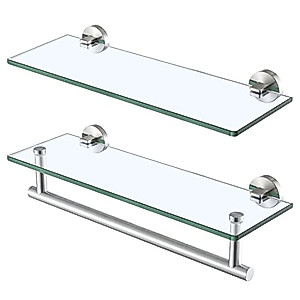 KES 16-Inch Glass Shelves for Bathroom, Bathroom Shelf Tempered Glass 2 Pack Wall Mount SUS 304 Stainless Steel Brushed Finish, A2022S41-2-C1