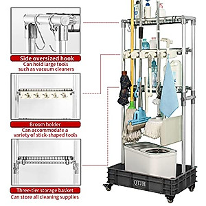 QTJH storage shelf broom mop holder hold your cleaning supplies janitorial cart Steel Organizer Wire Rack