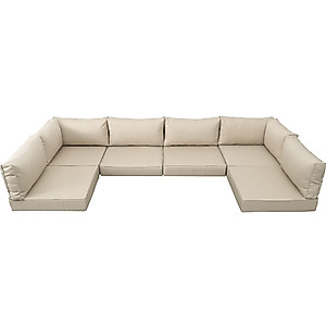 Valita Outdoor Furniture Replacement Cushions, Fits 6-seat Sectional Rattan Conversation Set, 14-Piece Patio Water-Resistant Replacement Sofa Cushions, Liner&Cover (Khaki)