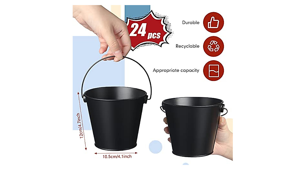 24 Pack Black Metal Buckets with Handles for Parties & Crafts