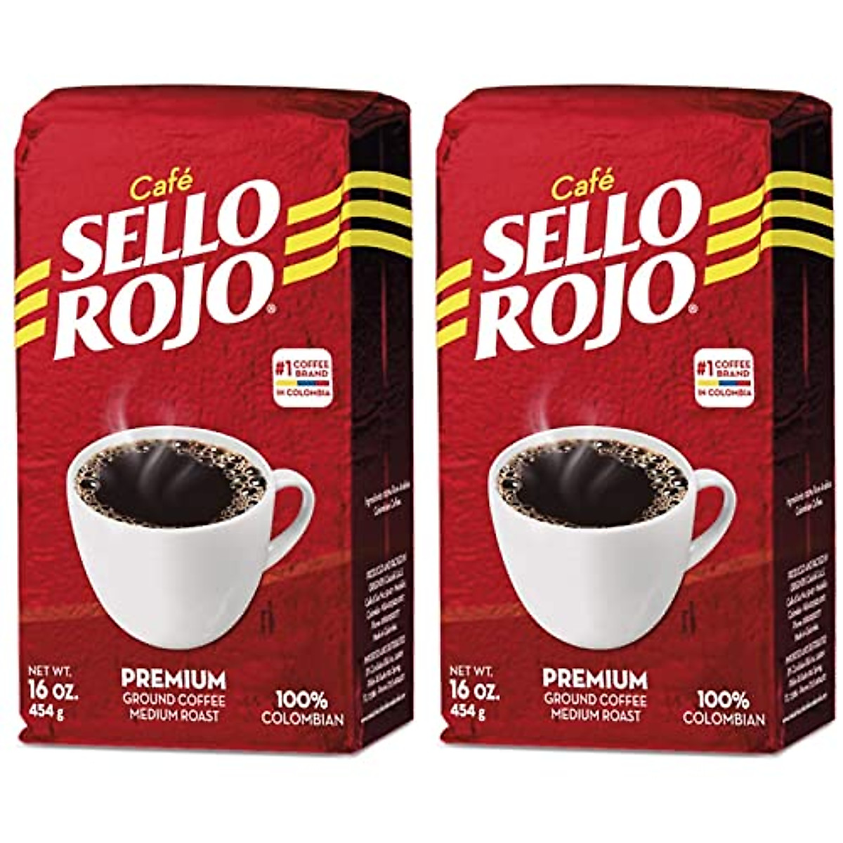 Café Sello Rojo Premium Colombian Coffee | Smooth & Flavorful | No Bitter Aftertaste | 100% Colombian Medium Roast Ground Coffee | Café de Colombia | 16 Ounce (Pack of 2)